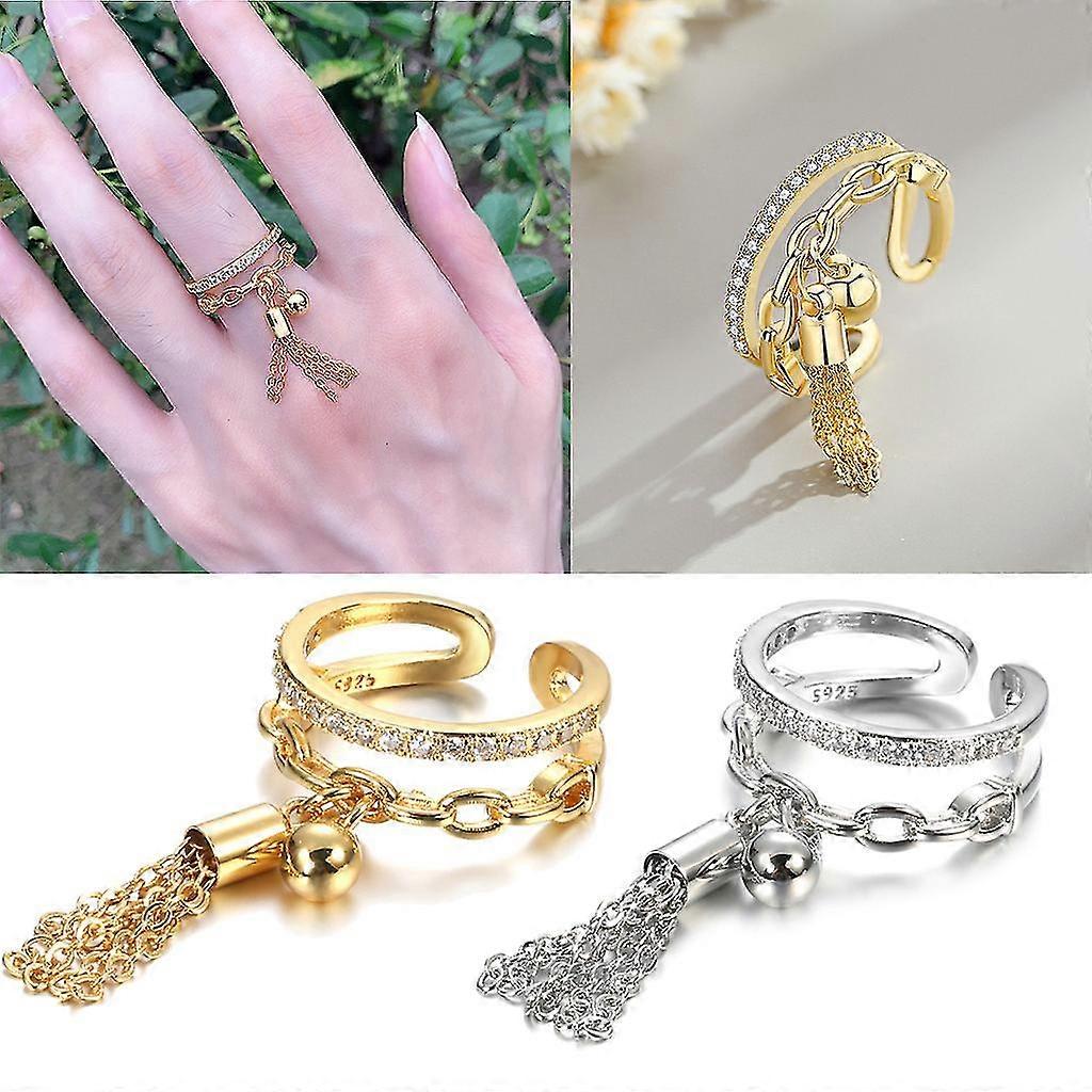 Link Chain Tassel Ring Zirconia With Spike Pendant Charm Finger Ring ...