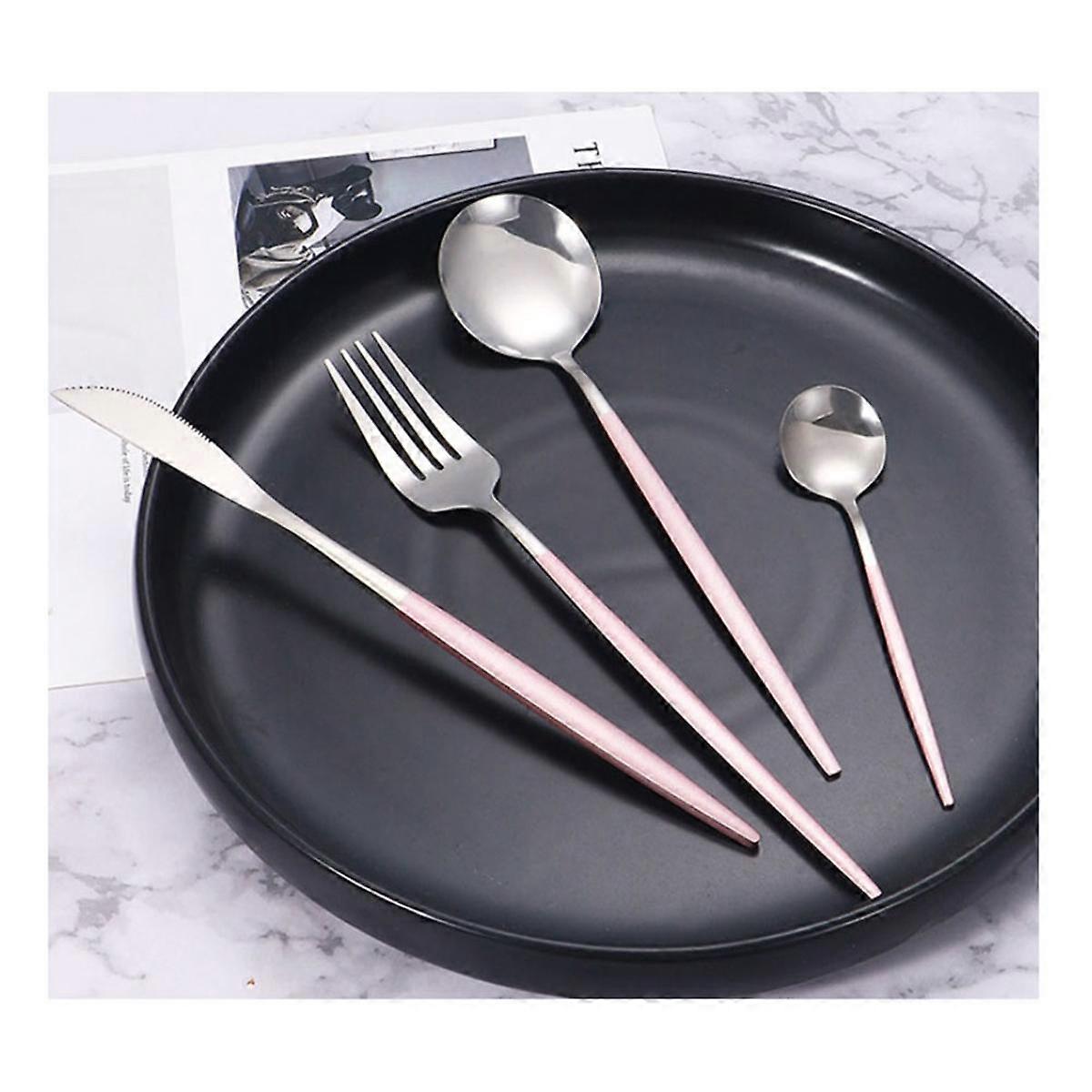 24Pc Flatware Set with Stand Dinnerware Set Stainless Steel Cutlery ...