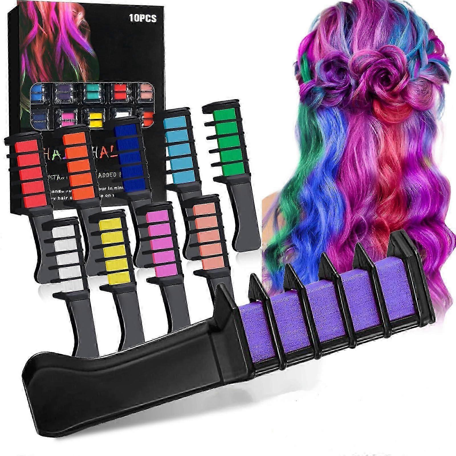 Set of 10 Hair Chalks for Girls, Hair Chalk Comb, Temporary Hair Colour ...