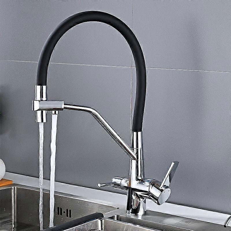 3 Way Kitchen Tap Pull Out Black Silicone Hose Kitchen Mixer Taps with ...