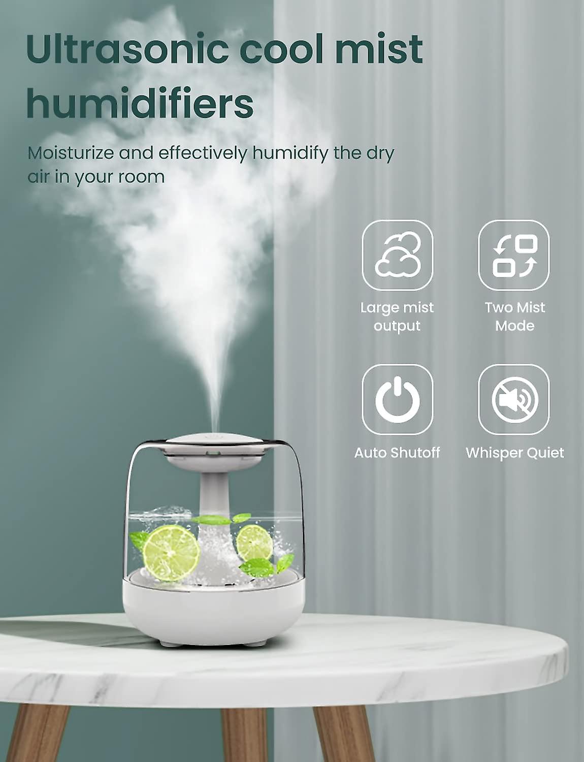 Mini luftfugter, Usb ultralyd luftfugter 440 ml med farverigt natlys ...