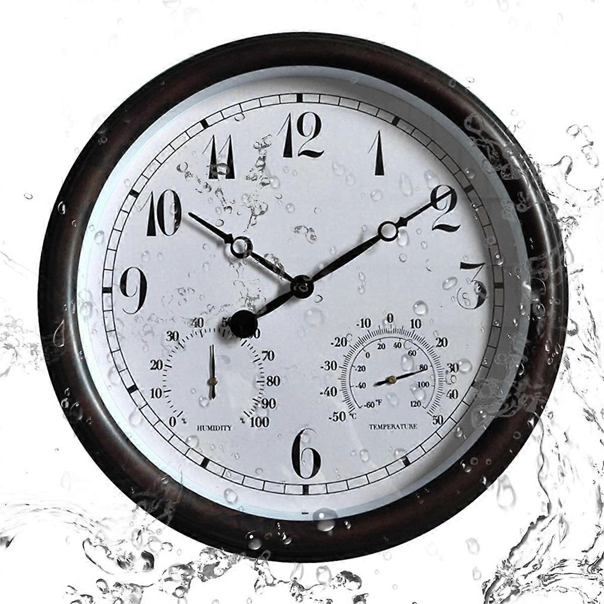 15 Inch Outdoor Waterproof Wall Clock with Temperature and Humidity ...
