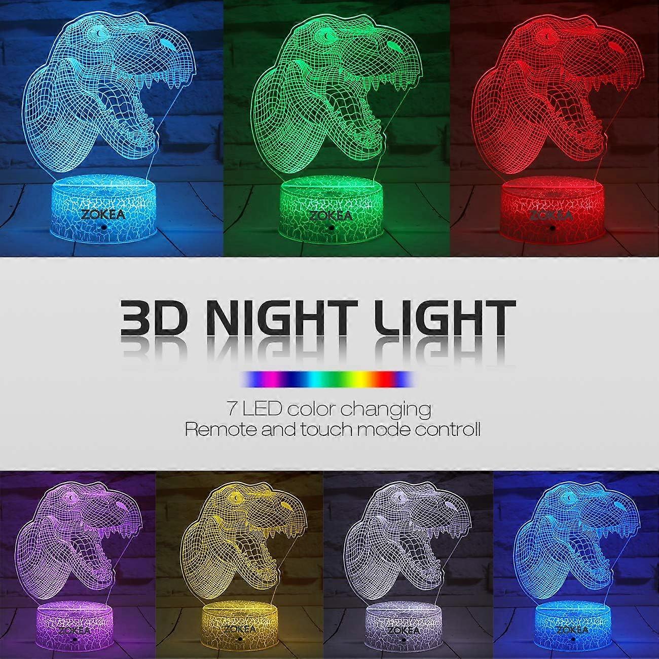 Dinosaur Toys, Dinosaur Gifts for Boys 7 Colors Changing 3D Dinosaur ...