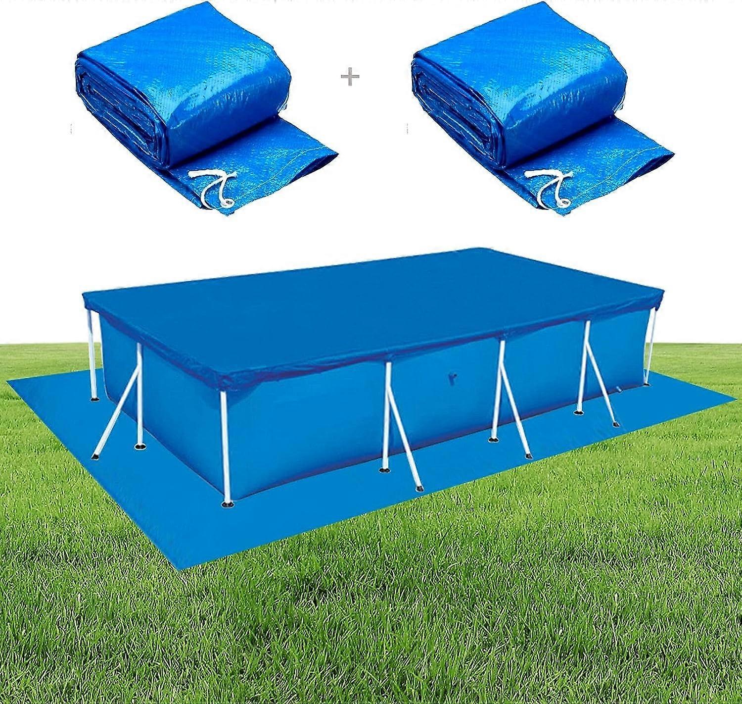Rectangular Pool Cover + Pool Mat Rectangular Pool Ground PE Swimming ...