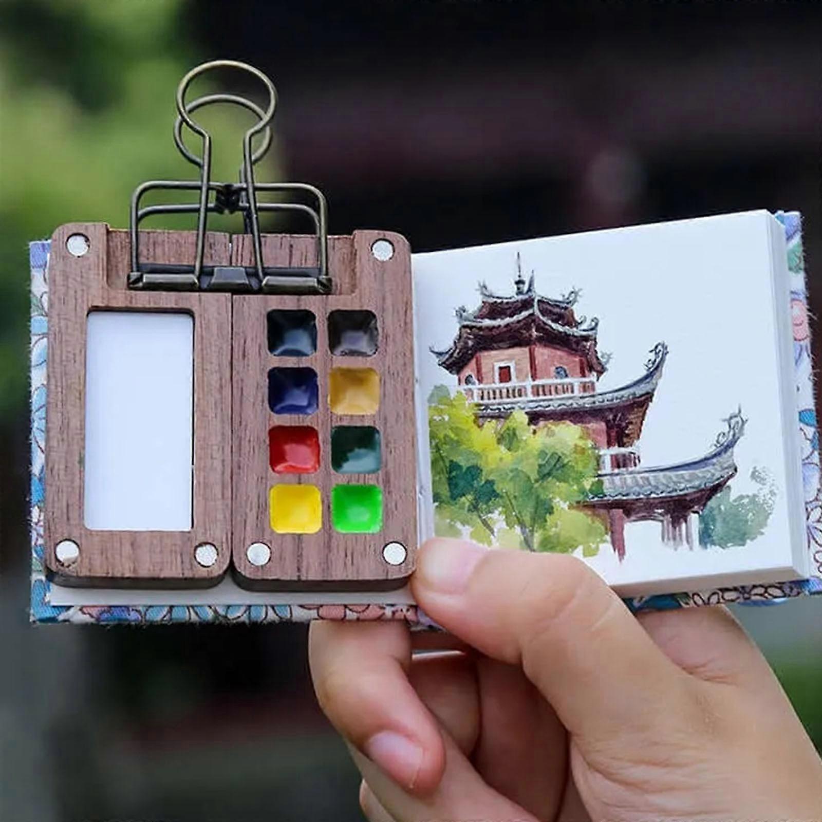 Wooden Watercolor Tiny Palette, Mini Watercolor Paint Box, Portable ...
