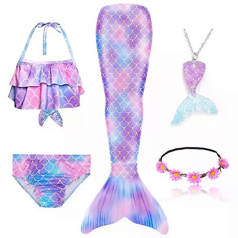 5Pcs/Set Girls Mermaid Tail Swimsuit The Little Mermaid Costume Cosplay ...