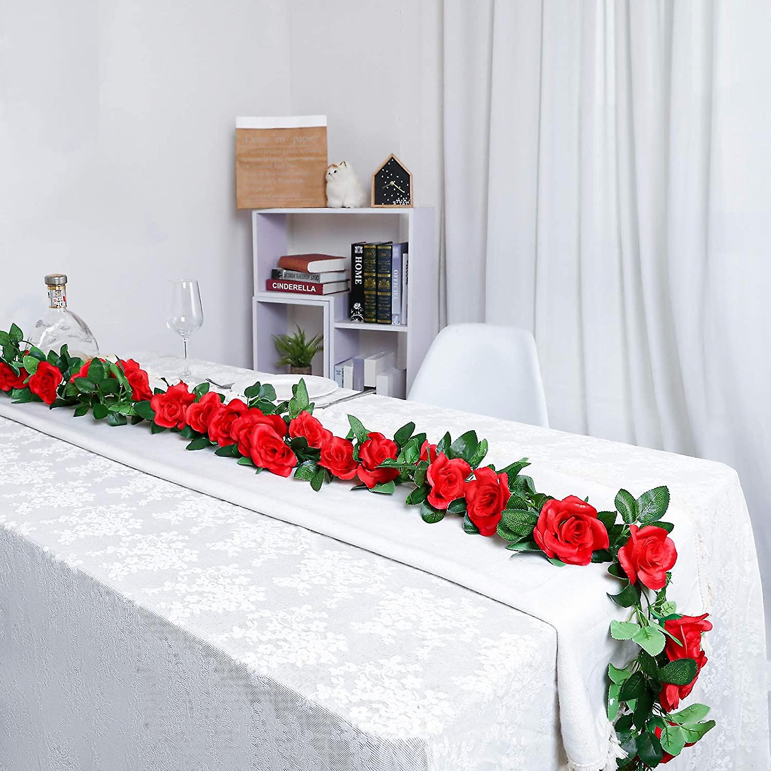 2 Pack Artificial Silk Rose Garland Hanging Garland Garland Home ...