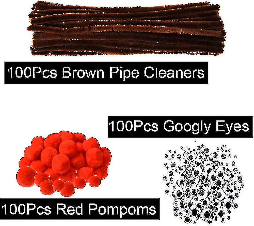 300pcs Christmas Brown Pipe Cleaners Set Including 100pcs Brown ...