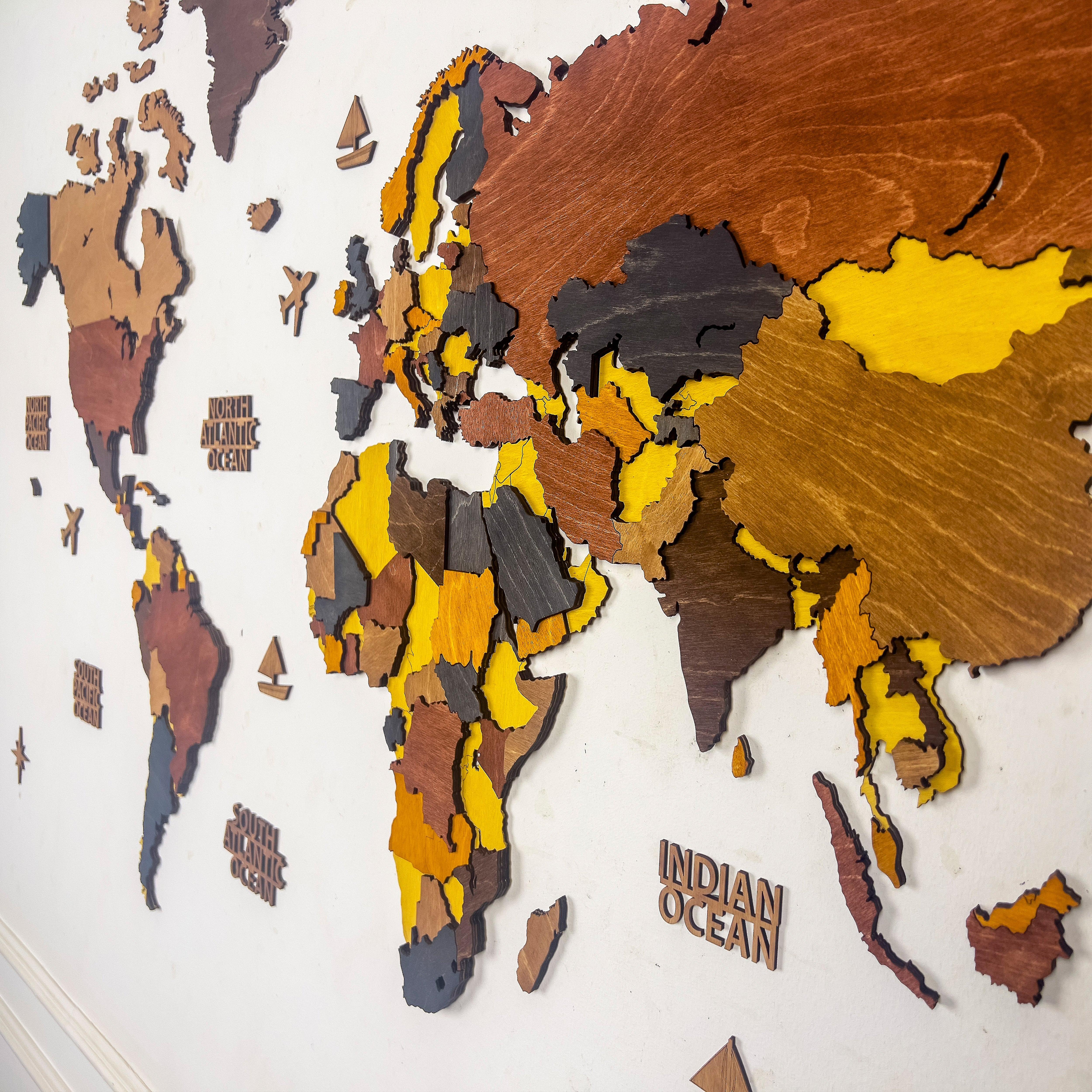 3D Wooden World Map – Handmade Wall Art For Home & Office Decor ...