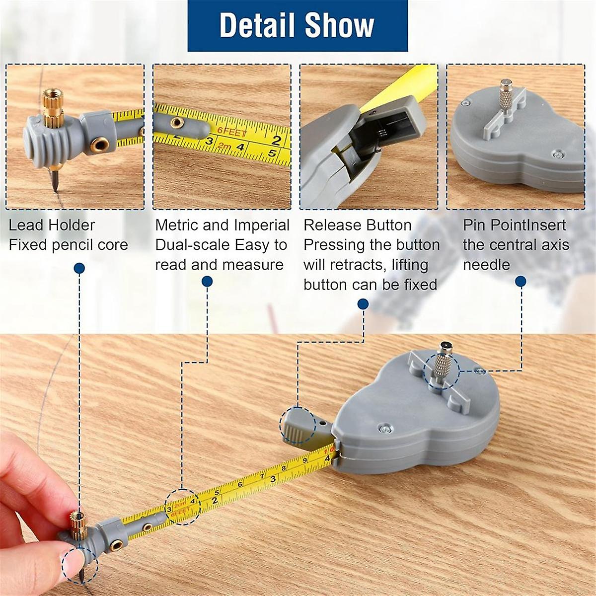 Rotape Tape Measure Compass with 10 Pencil Leads,Measure Beam Compass ...