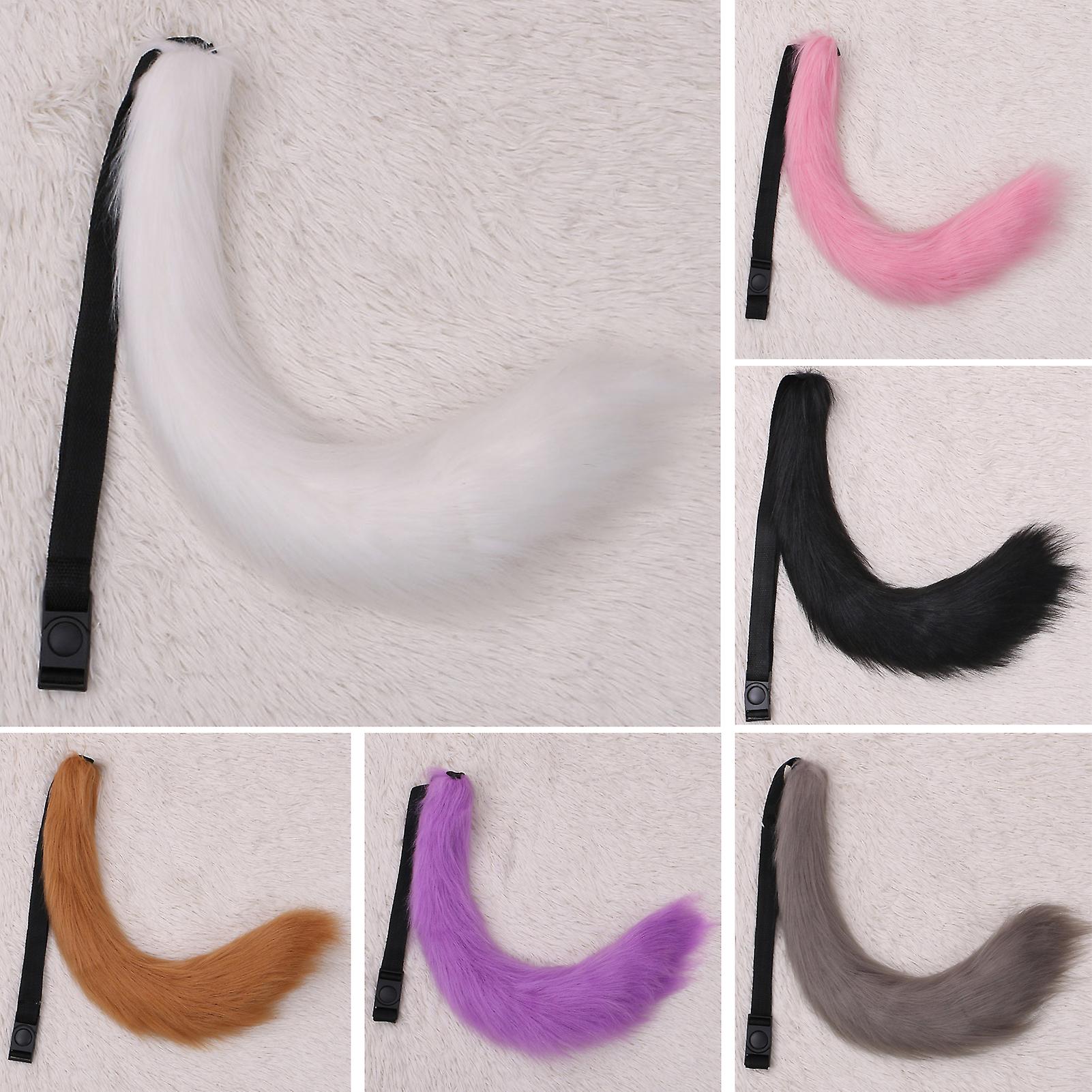 Cosplay Fake Fox Tail Soft Fuzzy Plush Solid Color Adjustable Waist ...