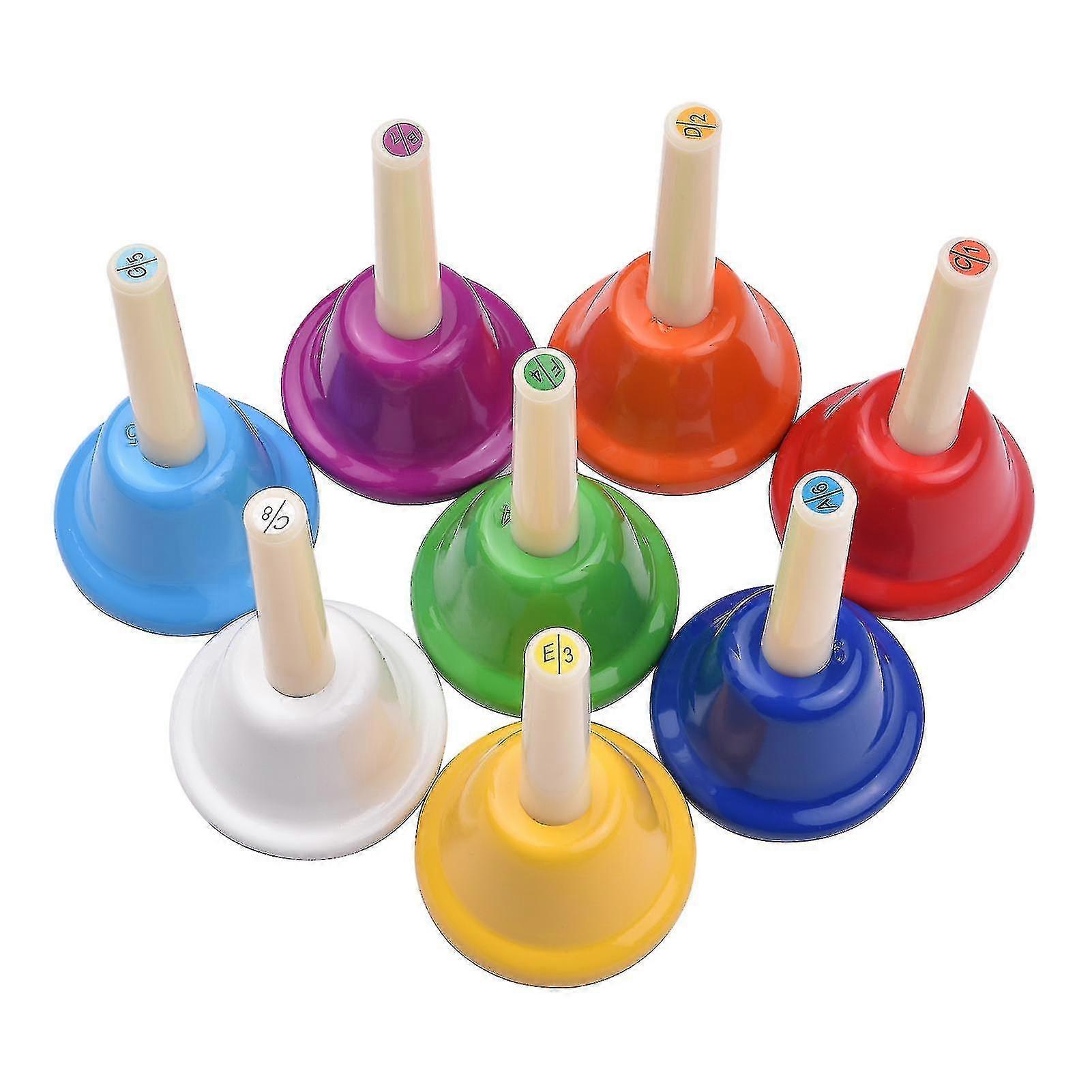 8pcs Colorful Handbell 8 Note Diatonic Metal Hand Bells Set Tinkle ...