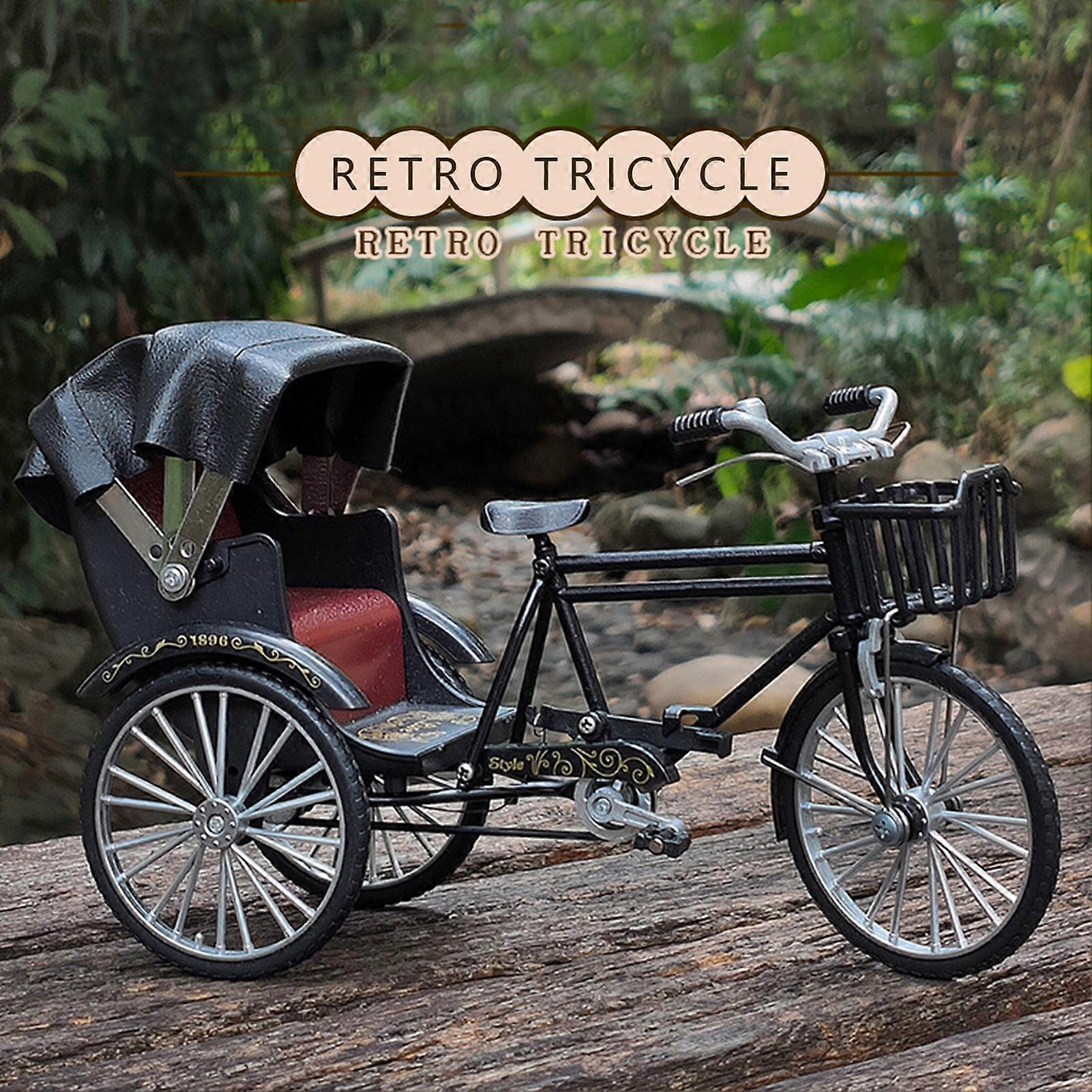 Tricycle Model Nostalgic Extendable Canopy Movable Chain Bike Ornament ...