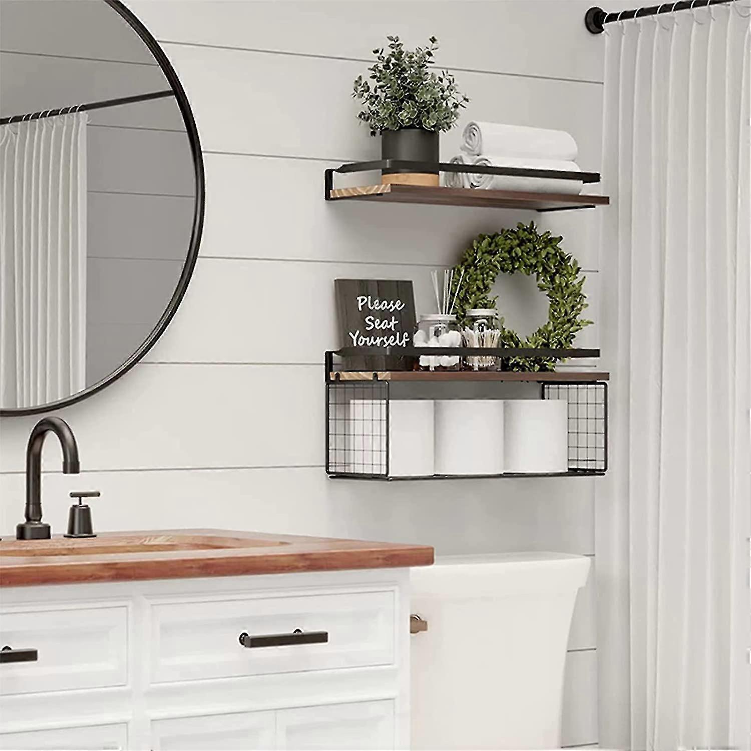 Floating Shelves, Rustic Floating Shelves Wood Over Toilet With Paper ...