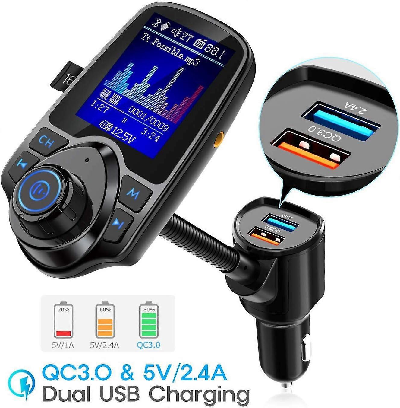 Wireless In-Car Bluetooth FM Transmitter Radio Adapter Car Kit W 1.8 ...
