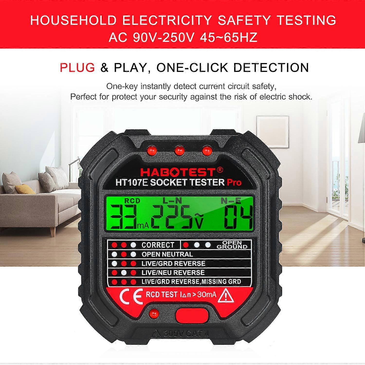 GFCI Outlet Tester with Voltage Display 90-250V Socket Tester Automatic ...