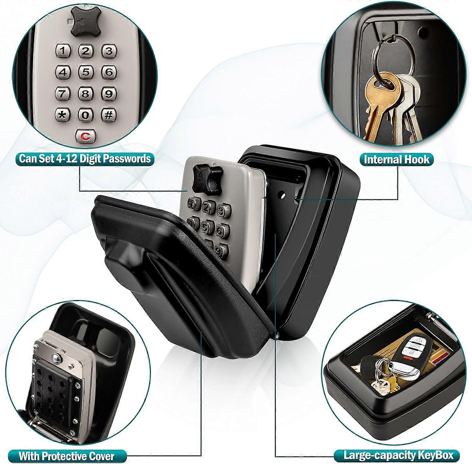 Outdoor Security Key Box, Large Wall-mounted Key Box with 12-digit Code ...