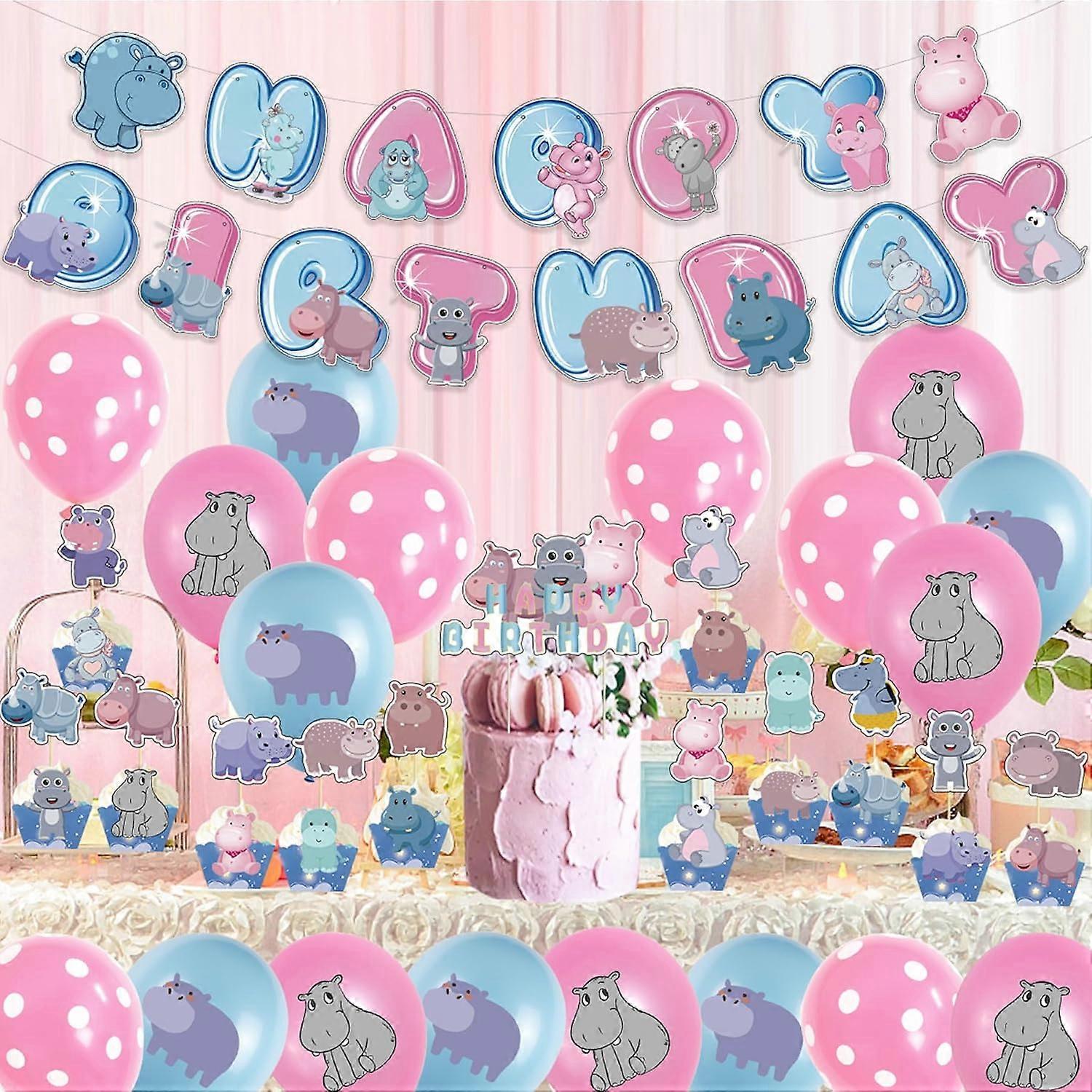 Hippo Birthday Party Supplies Cute Hippo Party Decorations Include ...