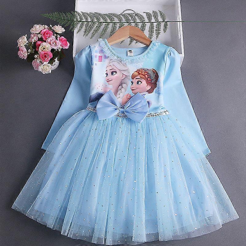 Girls Princess Elsa Fall Dresses Long Sleeve Anna Dresses Kids Birthday ...