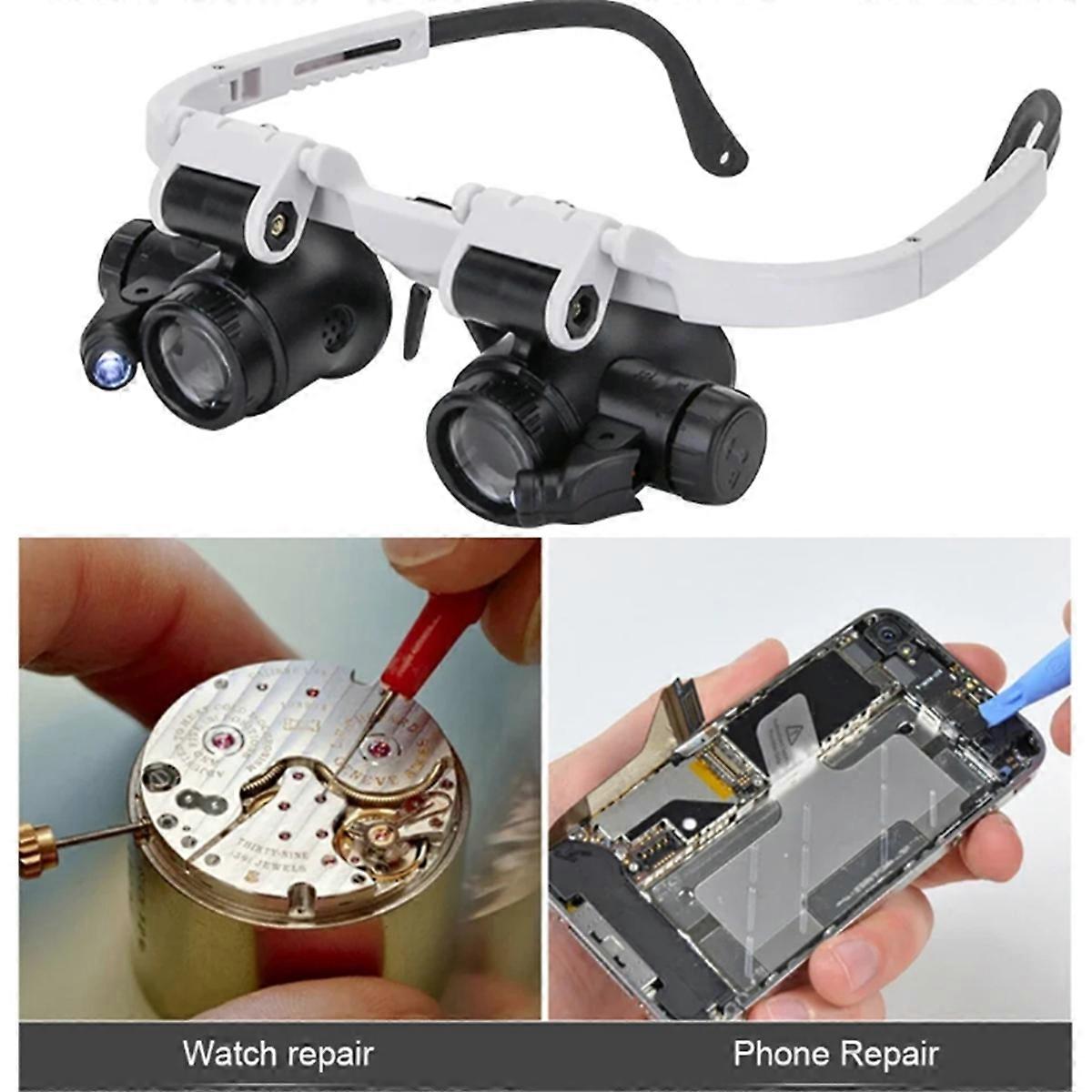 2Pcs Head-Mounted Microscope Jeweler Magnifier With LED Light | Fruugo UK