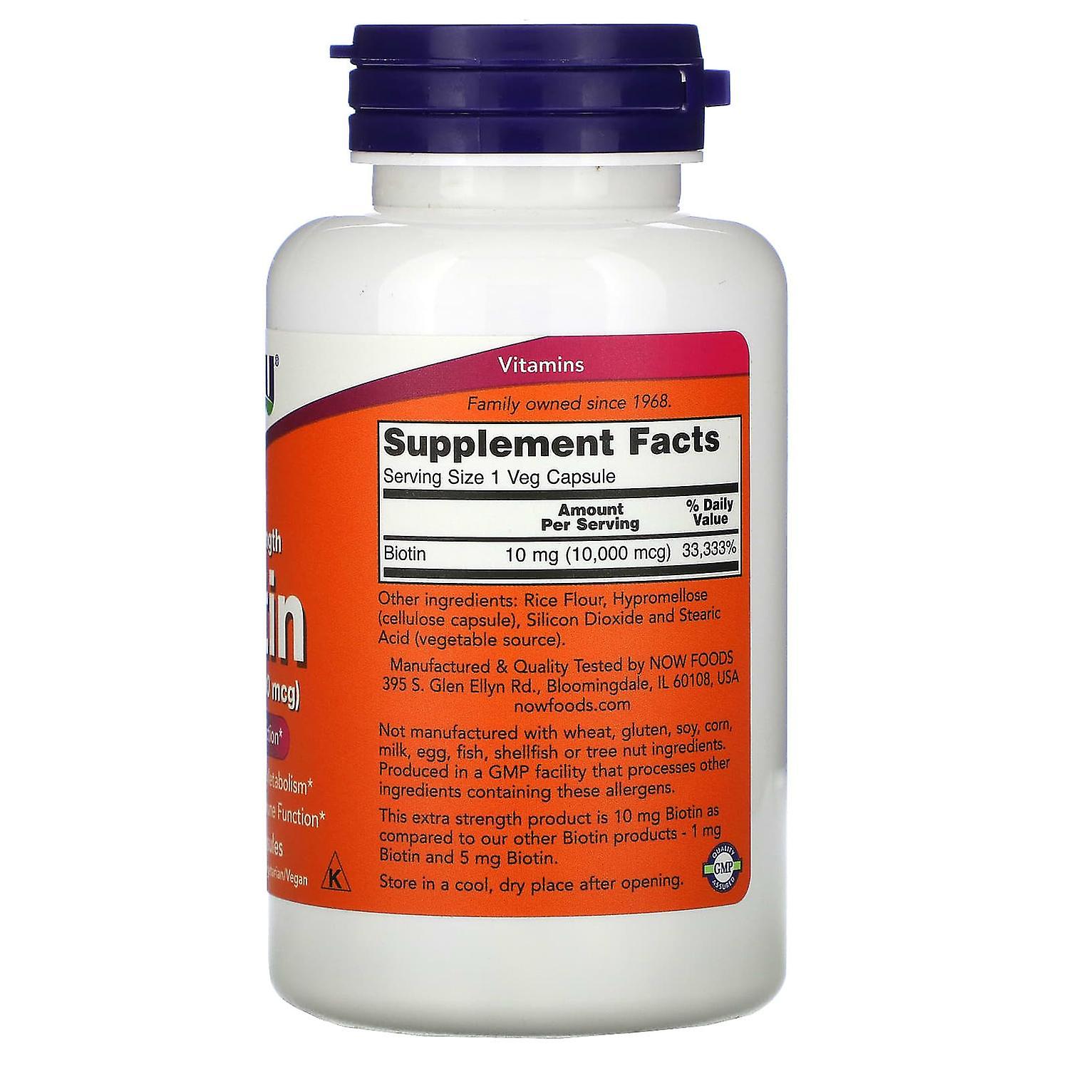NOW Foods, Biotine extra forte, 10 mg (10 000 mcg), 120 gélules ...