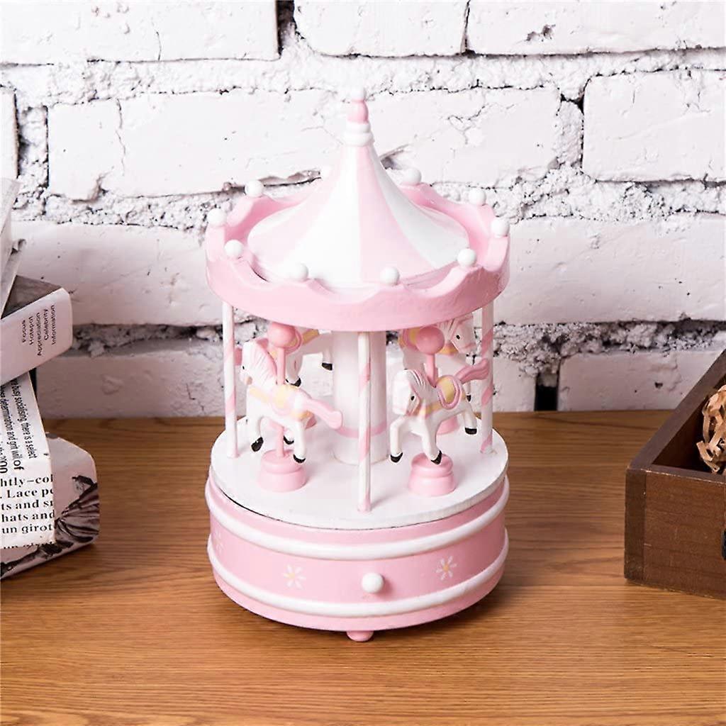 Beautiful Carousel Music Box Music Box Clock Movement Toy Pink ...