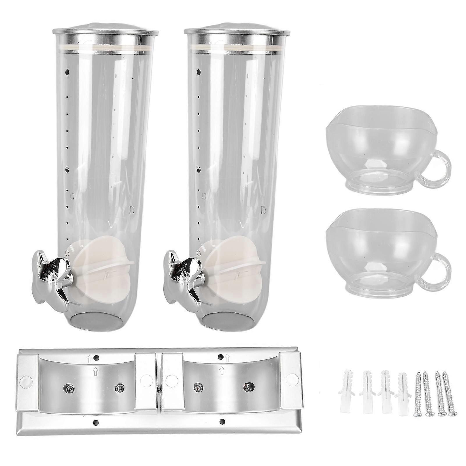 Double Cereal Dispenser Silver Wall Mounted Oatmeal Dispenser Grain ...