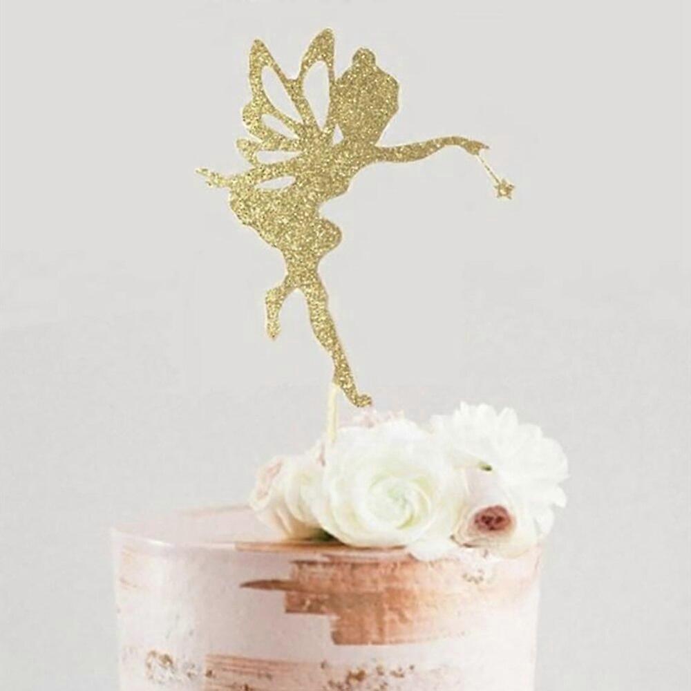 Little Fairy Happy Birthday Cake Toppers Gold Acrylic Angel Castle Elf ...