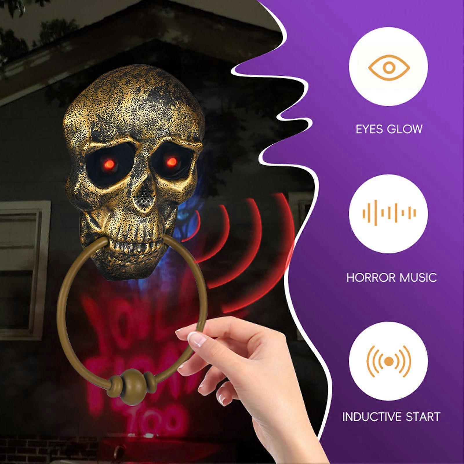 Halloween Skull Doorbell Animated Skeleton Head Door Bell Decoration ...