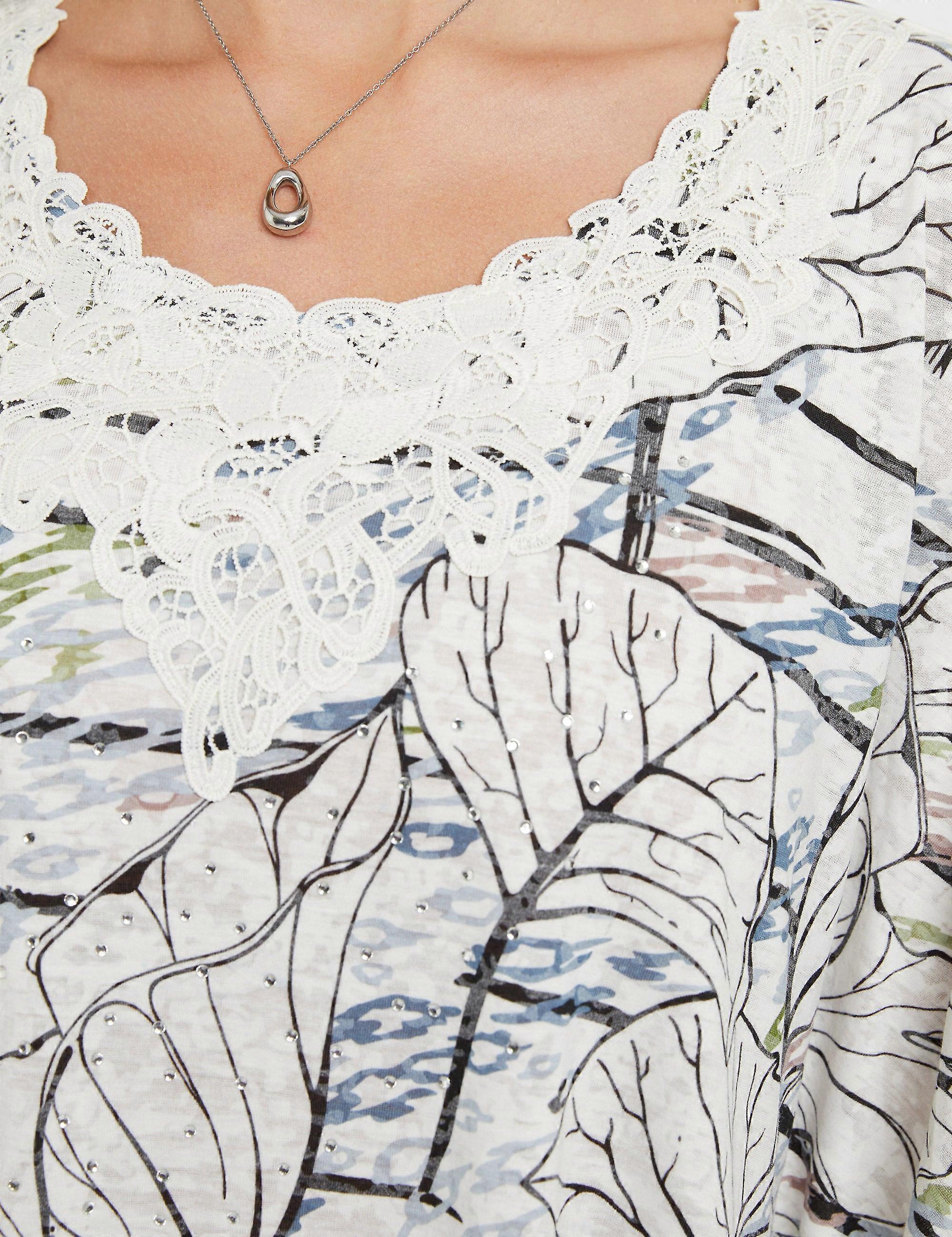 Noni B - Womens - Tops - Summer - Kaftan - White - Floral - 3/4 Sleeve - Lace - Crew Neck ...