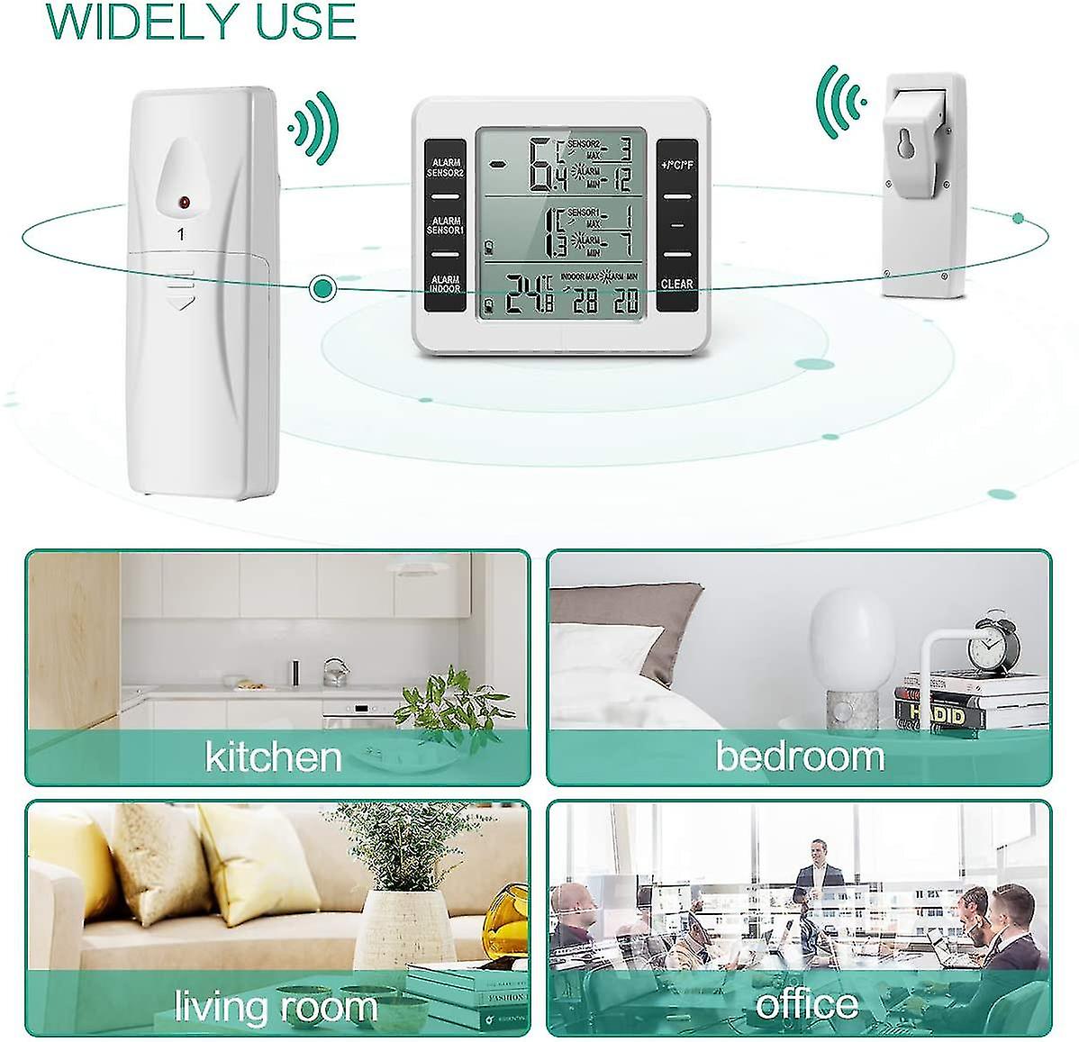 Fridge Thermometer, Digital Freezer Thermometer With Indoor Temperature ...