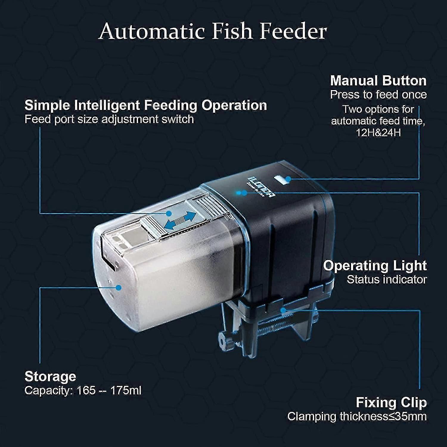Automatic Fish Feeder with Adjustable Digital Timer, 175ml Capacity Aquarium Tank Feeder for ...