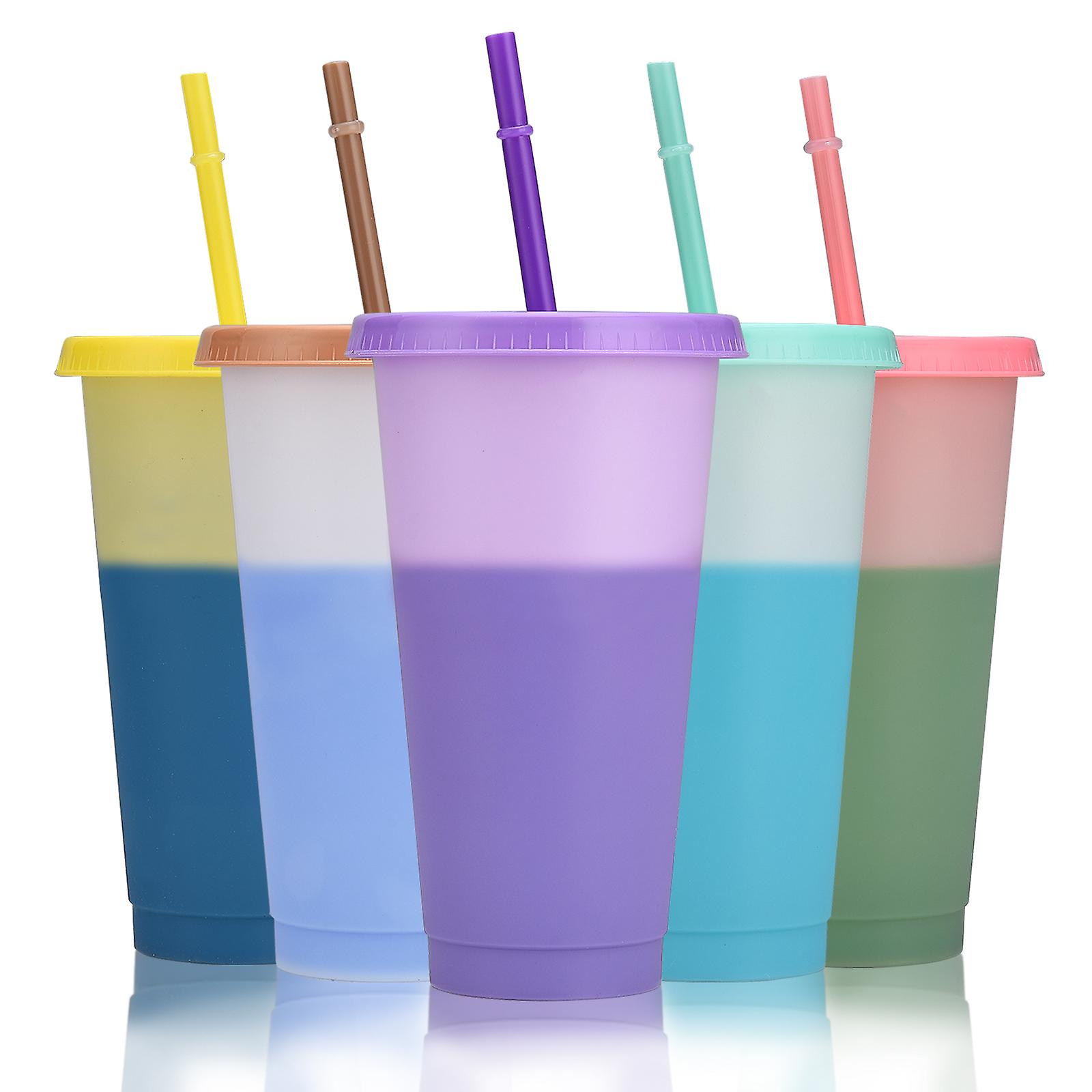 Color Changing Plastic Tumblers With Straw And Cover, Reusable And ...