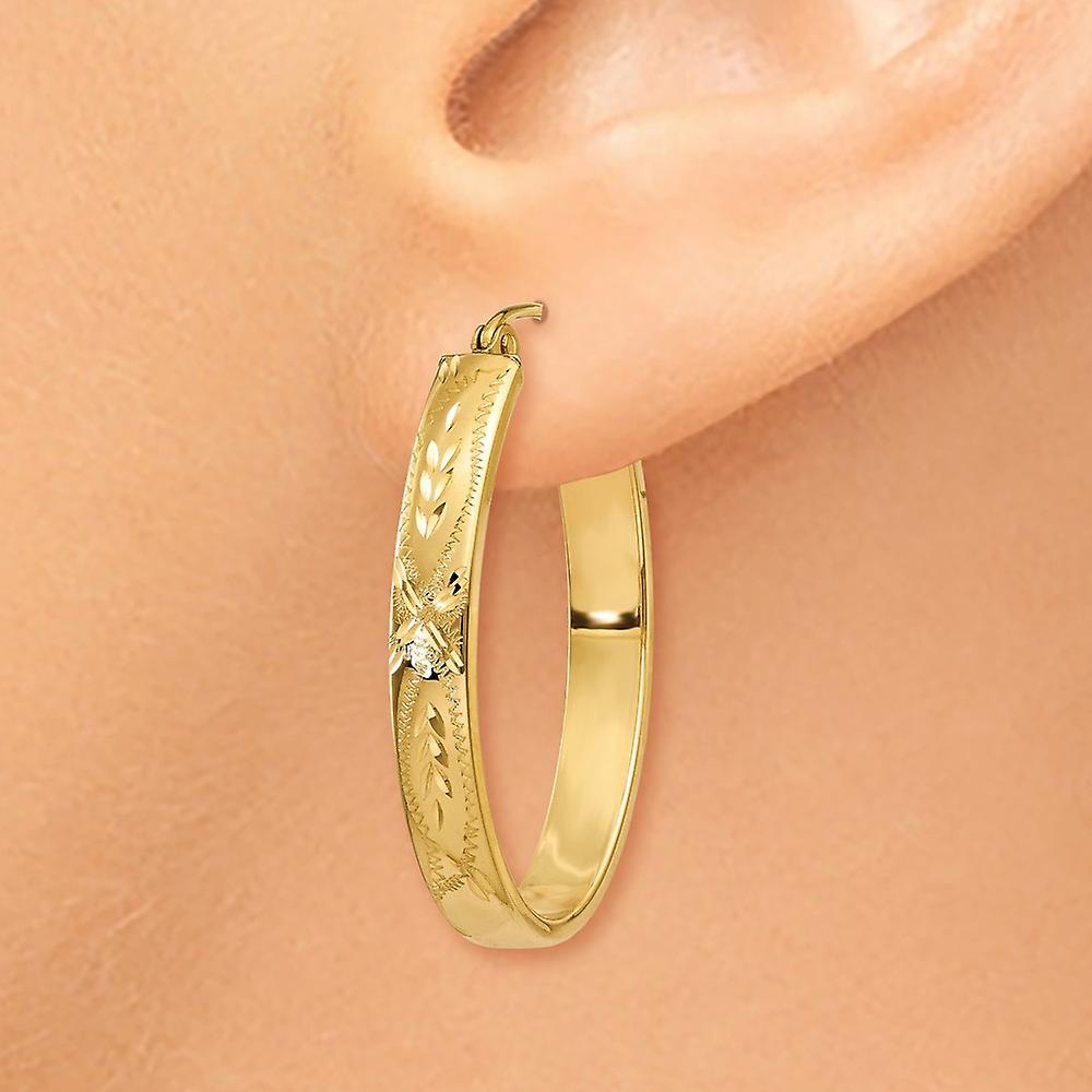 14k Yellow Gold Polished Flat back Hinged post Satin and Sparkle Cut ...