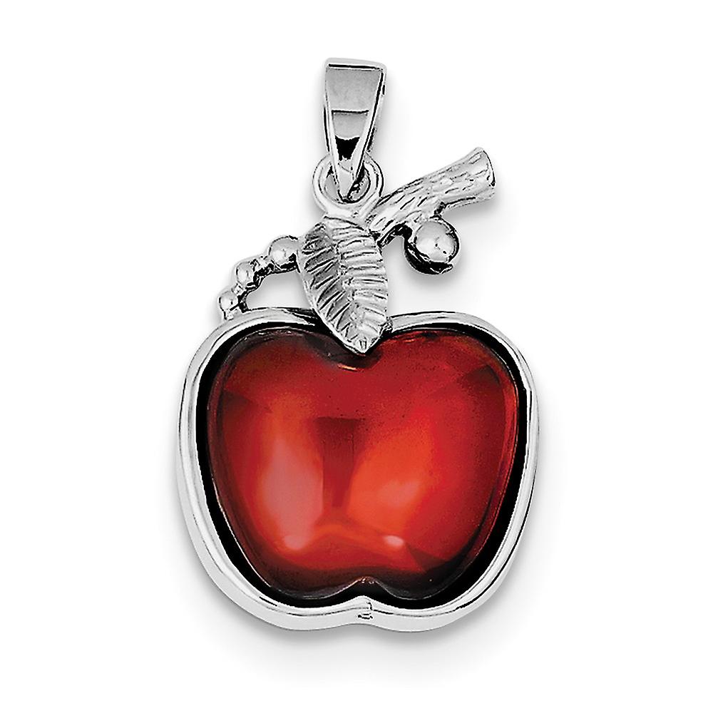 925 Sterling Silver Polished Open back Red Cabochon Apple Pendant ...