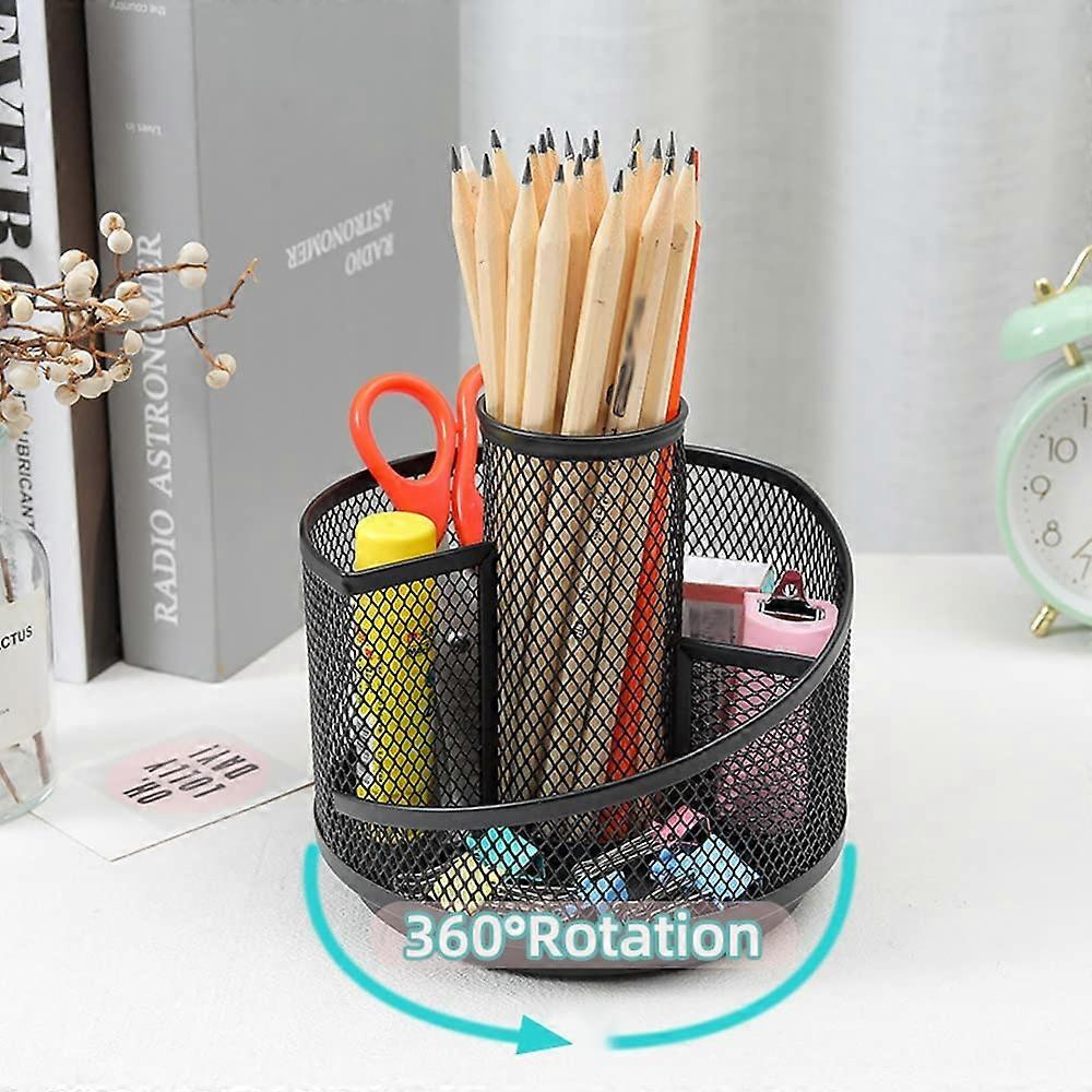 360 Rotatable Desk Pen Holder, Metal Pen Holder, with 4 Compartments ...