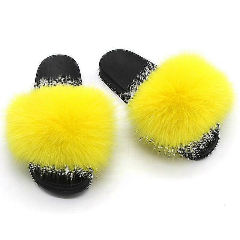 Fox Fur Slides For Women - Comfort Open Toe Fur Slippers Indoor Outdoor ...