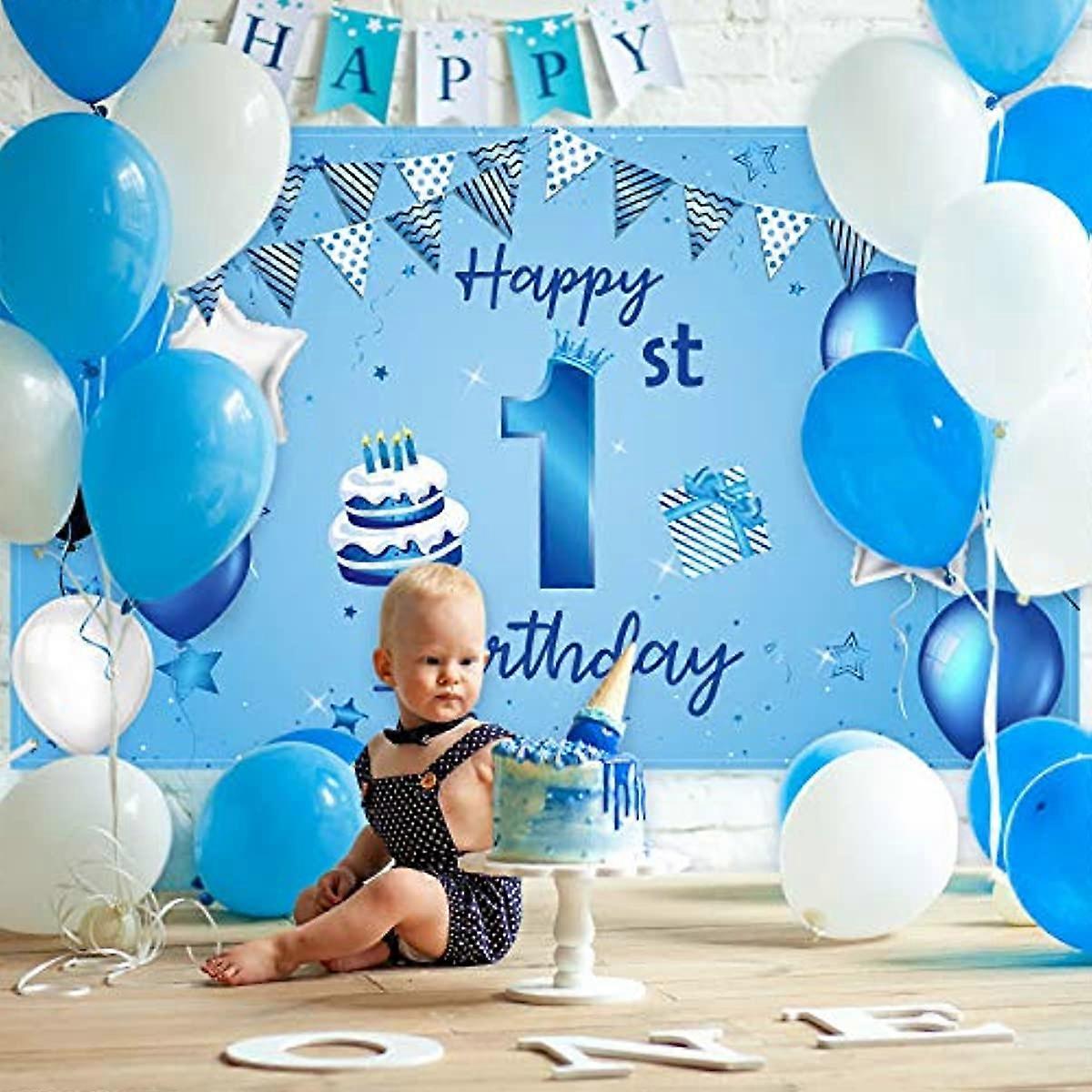 Happy 1st Birthday Backdrop Banner Blue Newborn Boys First Birthday ...