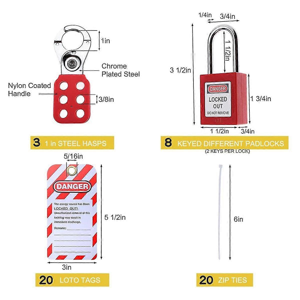 Lockout Tagout Station with 8 Safety Padlocks 3 Hasps and 20 Lockout ...