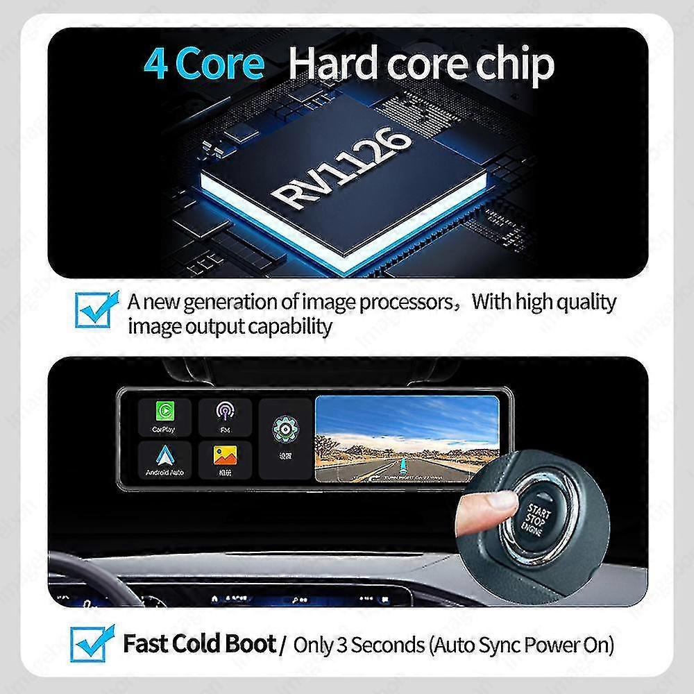 12 Inch Dash Cam Rearview Mirror Camera Carplay Android Auto Adas Car Dvr 5g Wifi Fm Gps ...