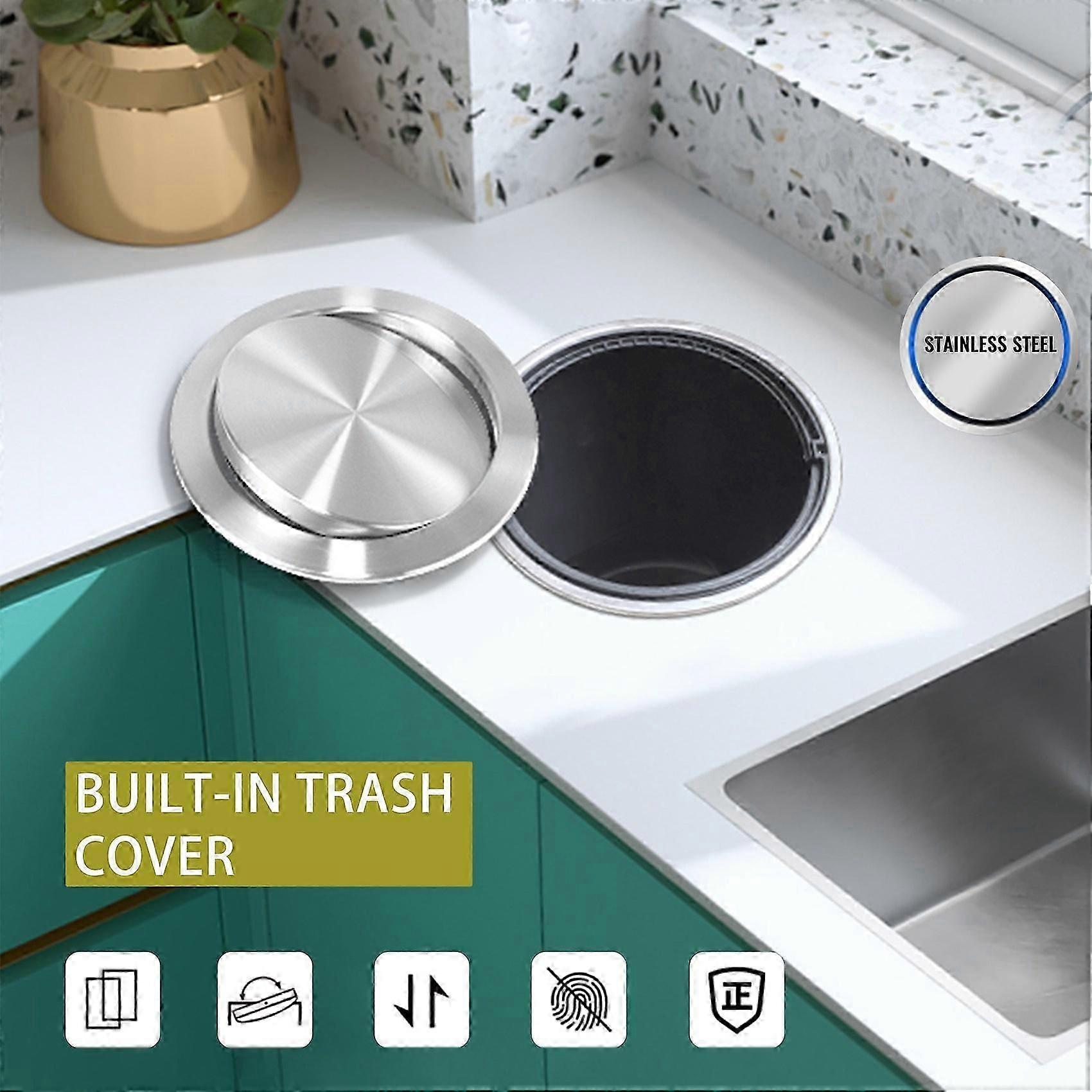 Stainless Steel Garbage Flap Lid Trash Bin Cover Built-in Balance Swing ...