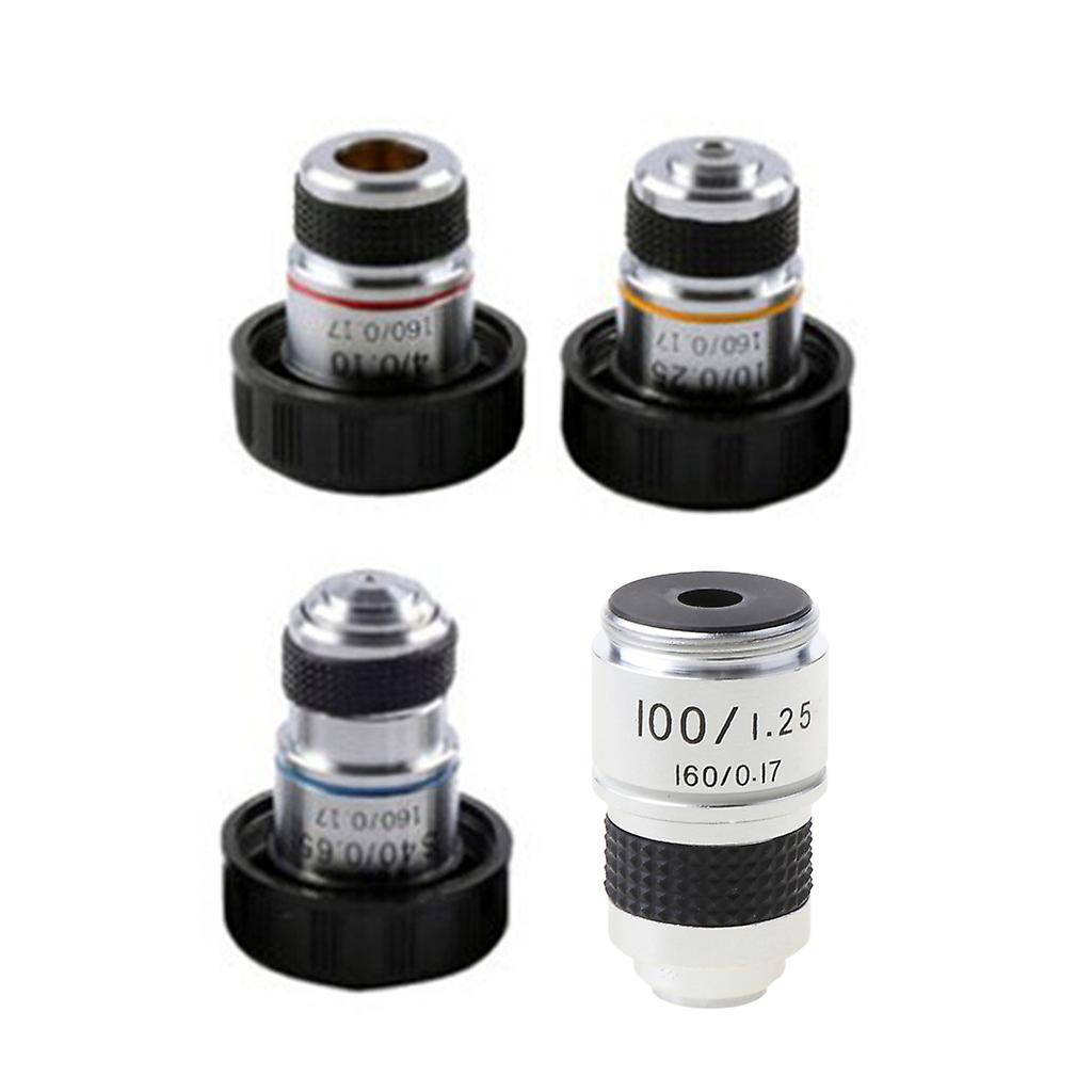 Upgraded Microscope 4x 10x 40x 100x Microscope Objective Lens ...