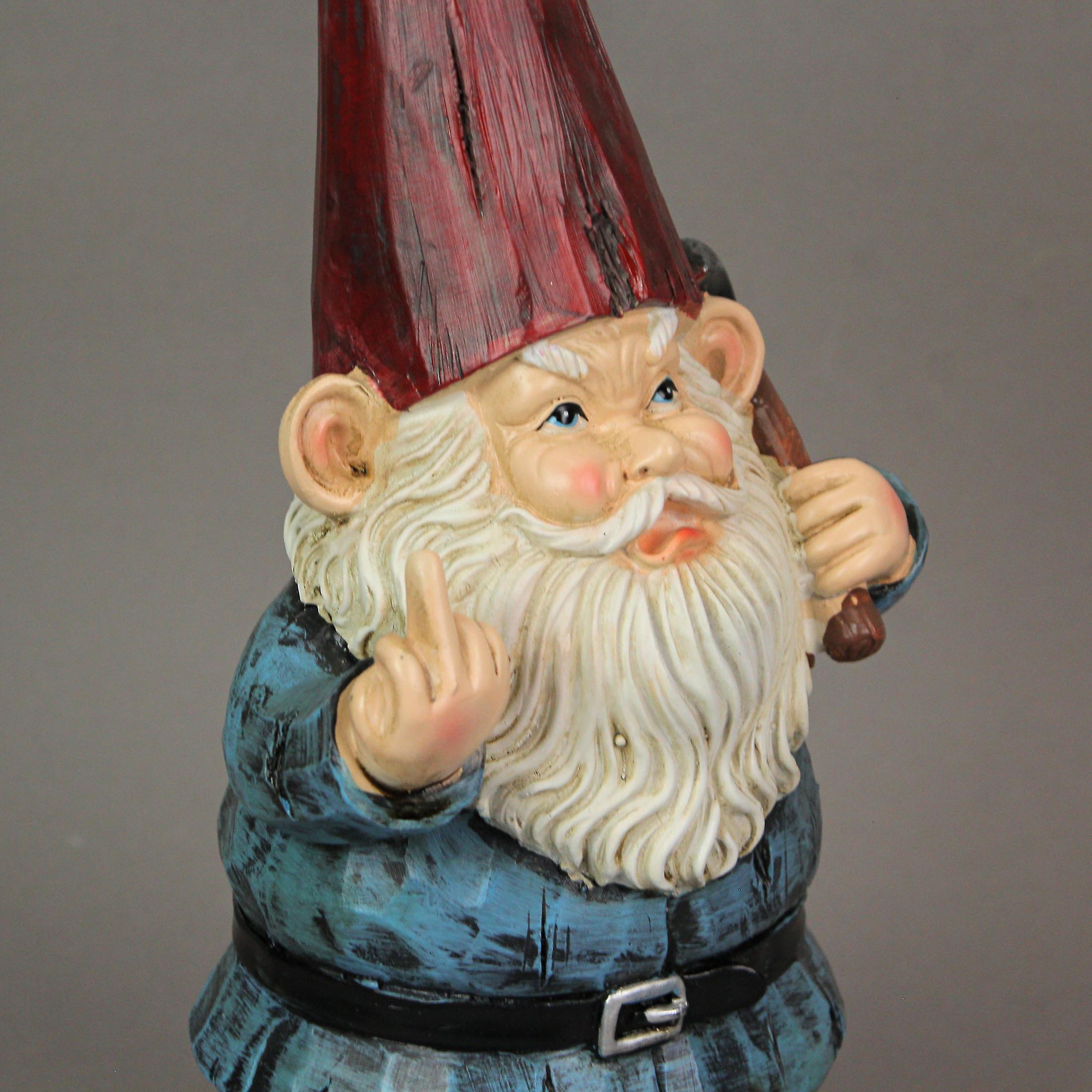 12 Inch Grumpy Gnome Holding Pick Axe Garden Statue - Rude Hand Gesture ...