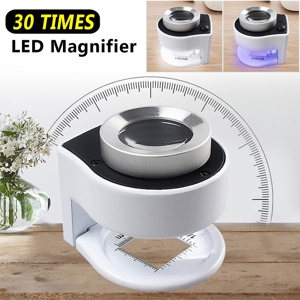 30 Times LED Magnifier Scale Measurement Money Detector Lamp Portable ...