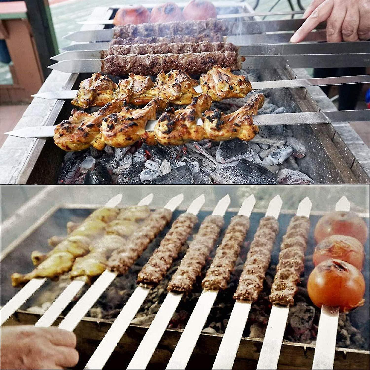 Bbq Skewer, Turkish Skewers With Wooden Handles, Stainless Steel Kebab Skewers, For Koobideh ...