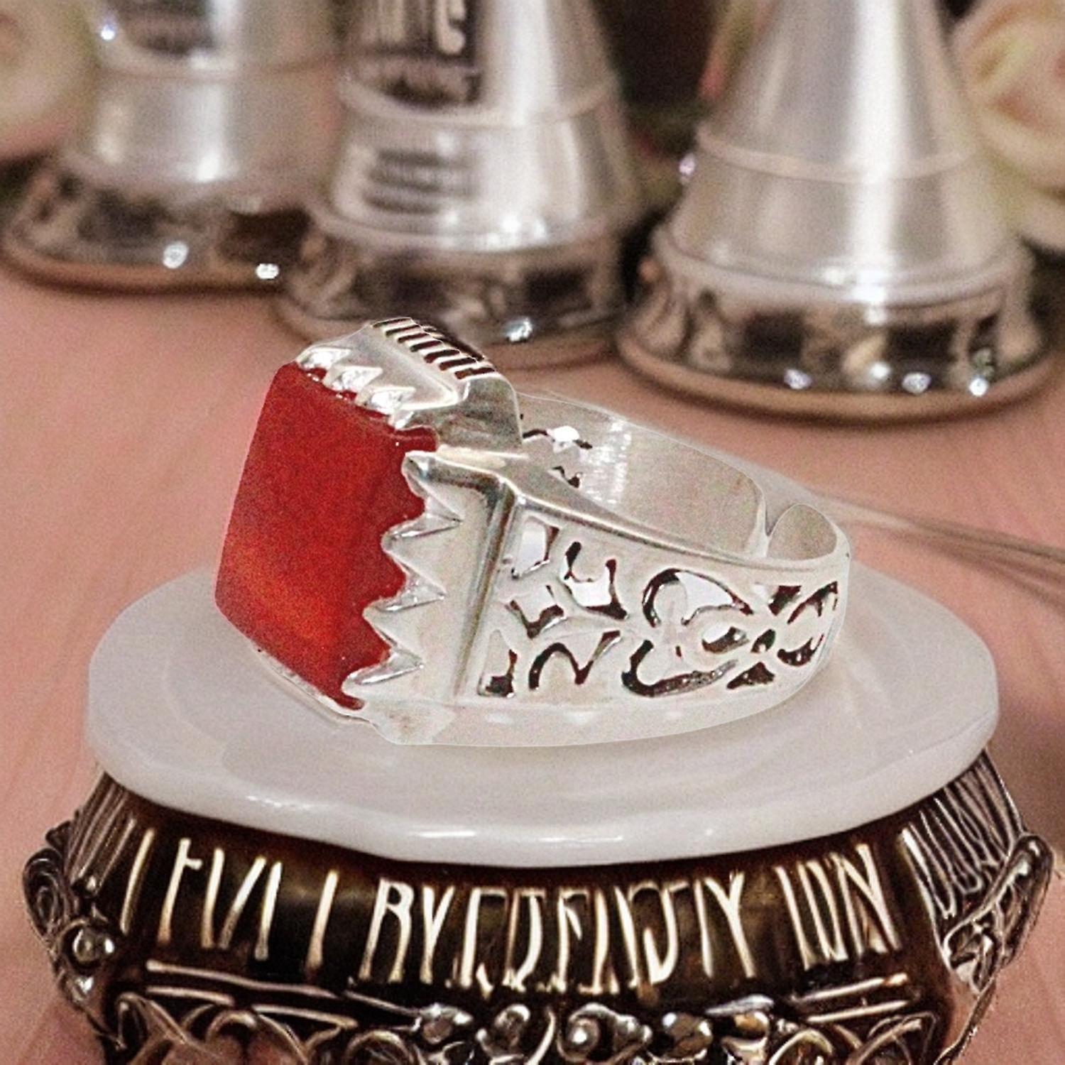 Sterling Silver Ring Real Fire Opal Stone Oriental Signet Ring for Men ...