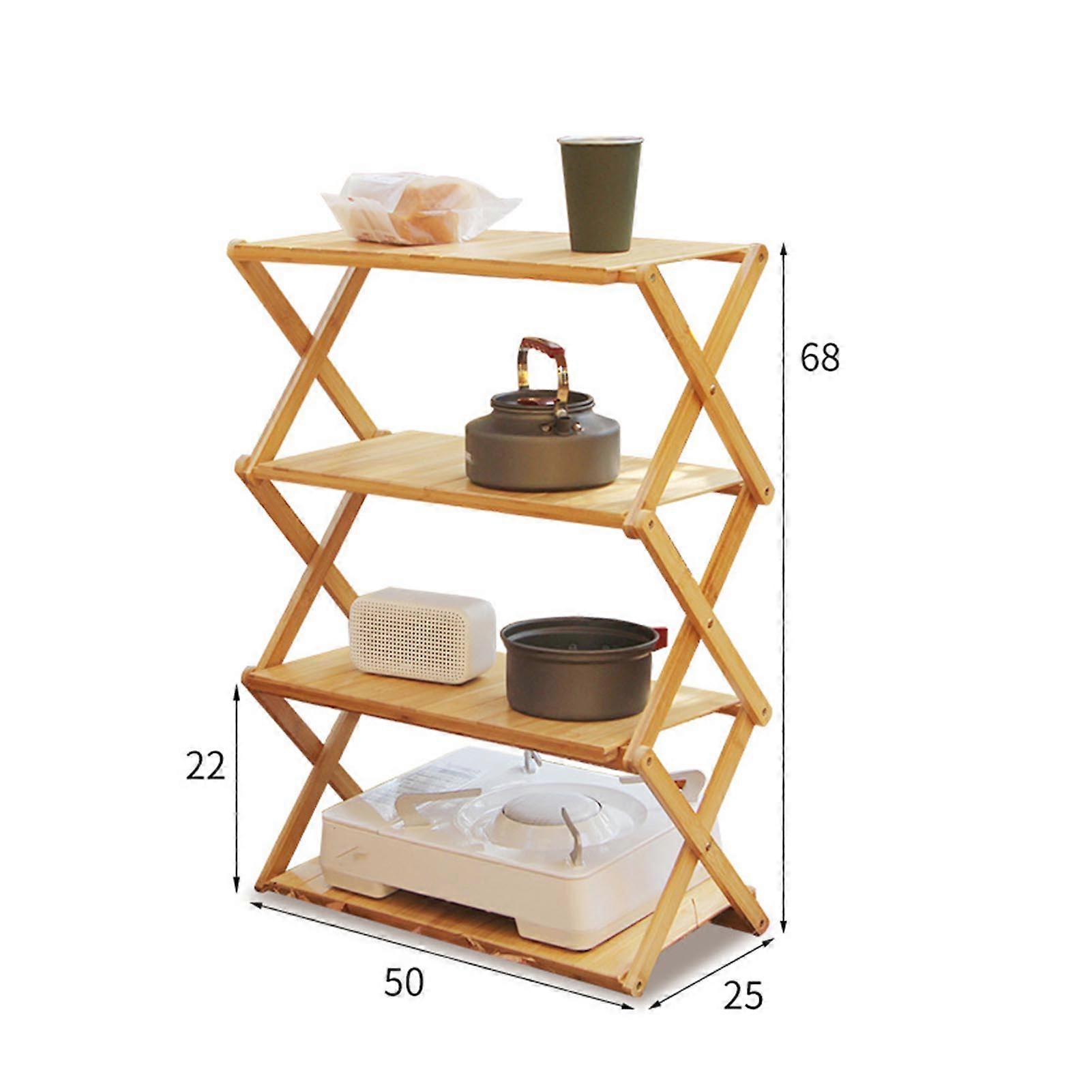 Wooden Foldable Shelf Multi Layer Space Saving Powerful Load Bearing ...