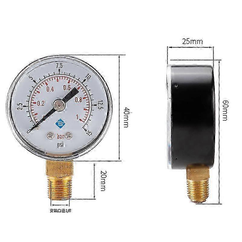 Pressure Gauge, 0-100 psi/0-7 bar, Rust-free iron casing, 1/8" BSPT ...