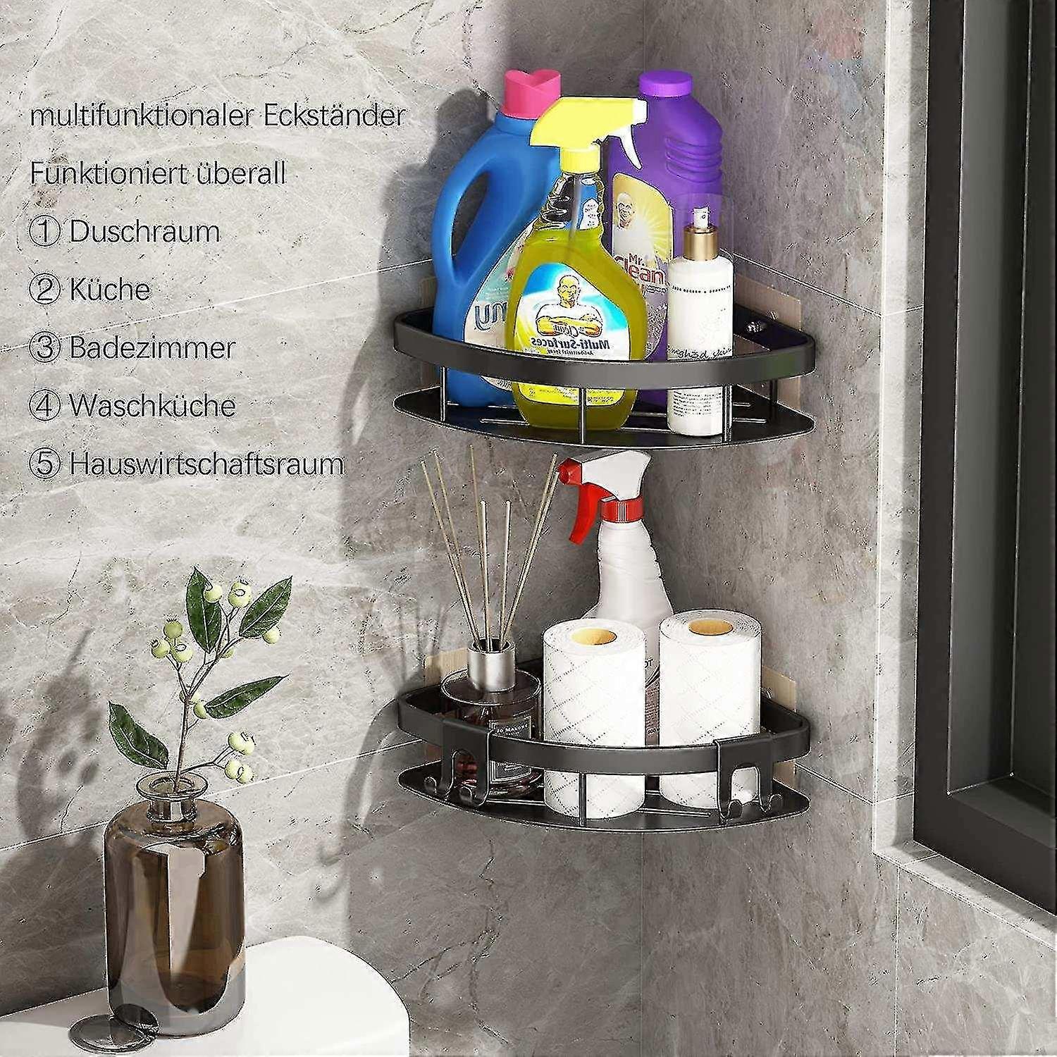 Shower Caddy No Drilling Corner Shower Shelf With Hooks And Shaving ...