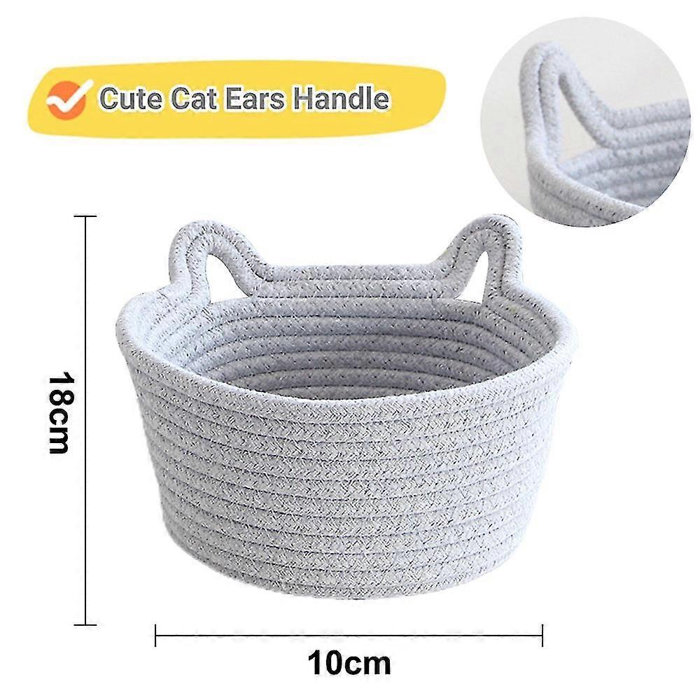 Cute Little Storage Baskets With Cat Ears, Small Cotton Rope Basket For ...